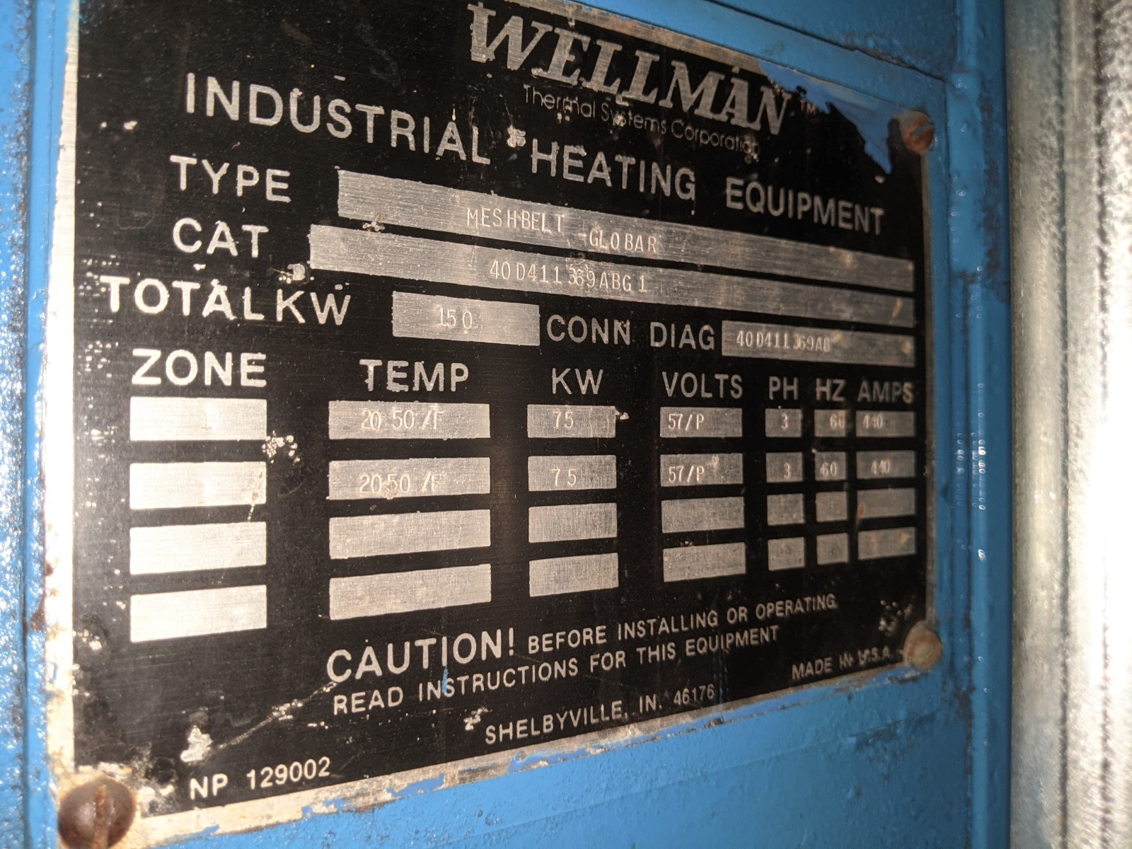 WELLMAN INDUSTRIAL ANNEALING FURNACE HIGH HEAT (1120°C, 2050°F)