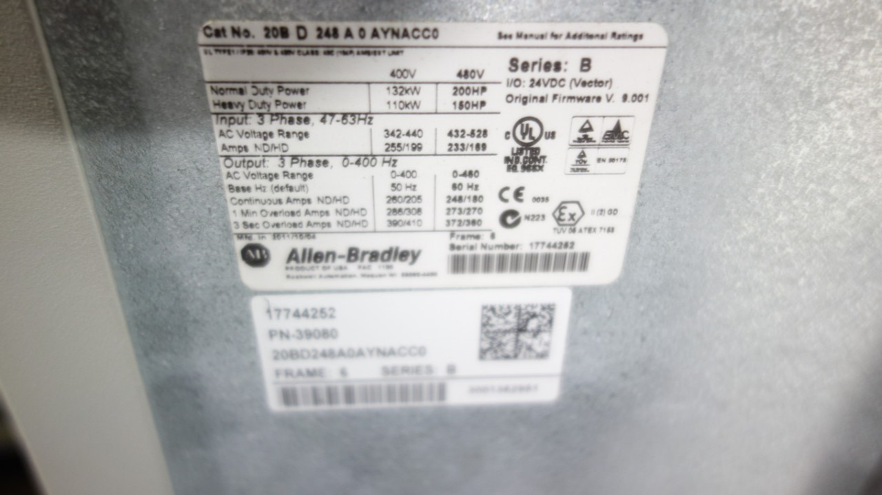 DSI MILL VFD CONTROL PANEL W/ ALLEN BRADLEY 200HP MOTOR DRIVE