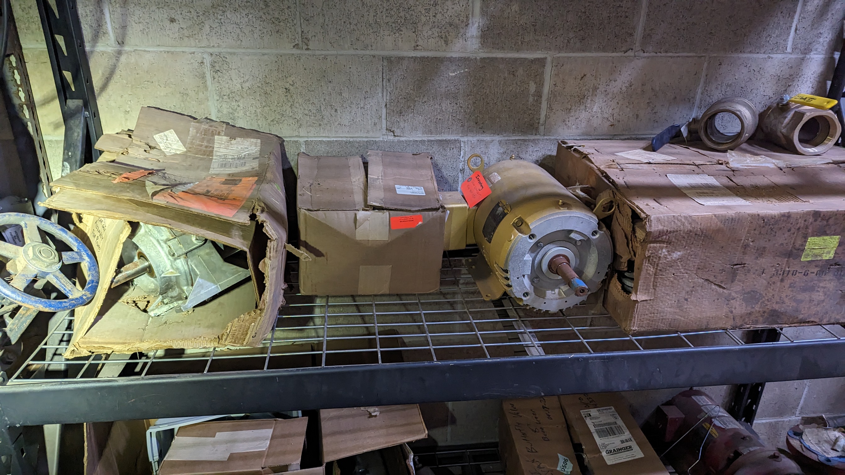 Bulk Lot of Shelves with Valves, Motors, Pumps & More - QTY Contents of ...