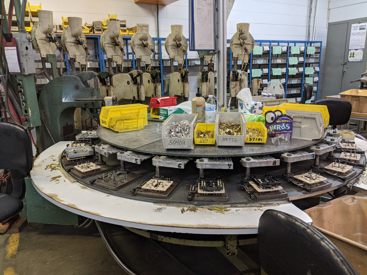 Rivet Machine Carousel Assembly line w 7 Chicago Rivet Machines 173-456