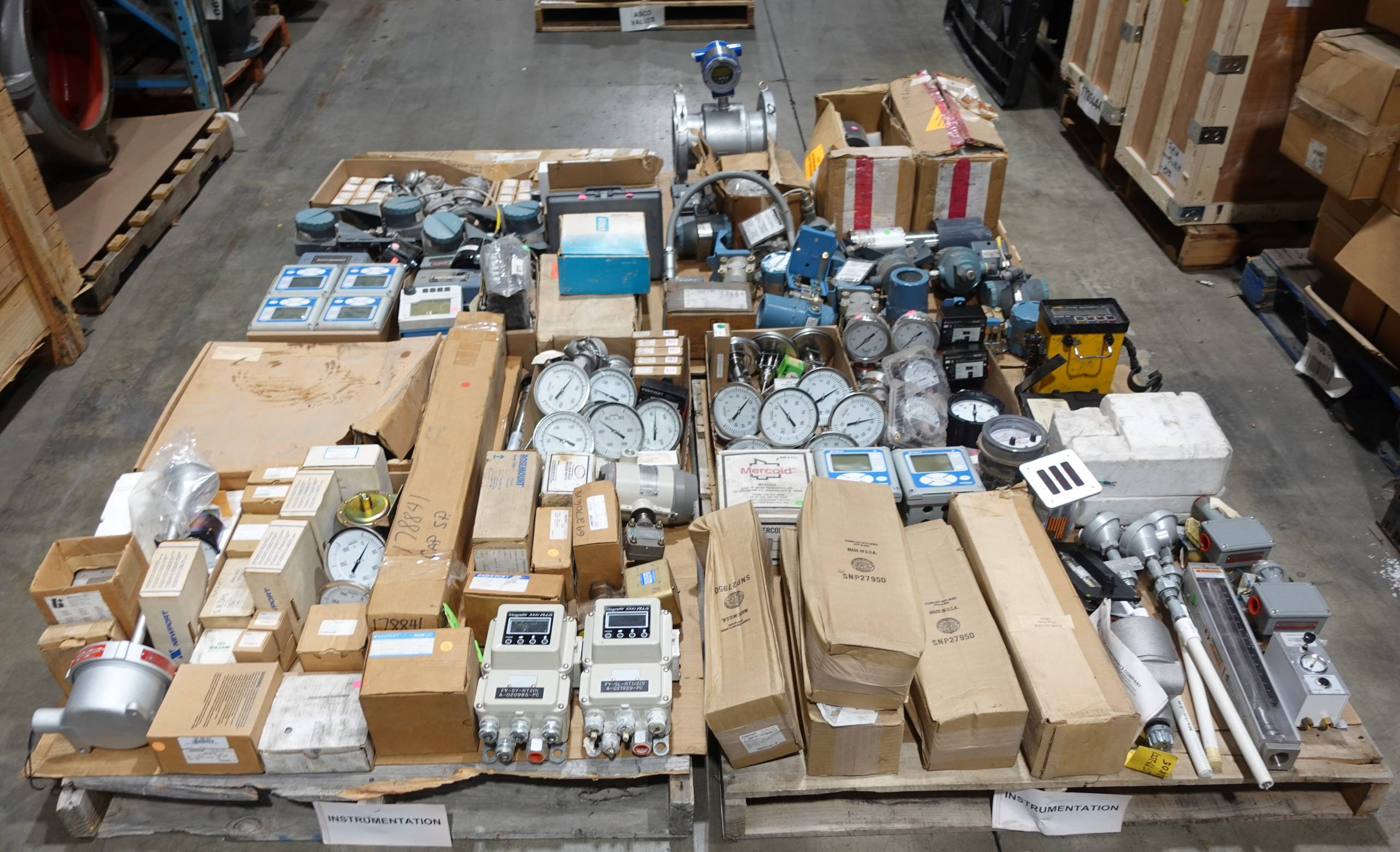 4 PALLETS OF ASSORTED INSTRUMENTATION, METERS, GAUGES, SWITCHES AND ...