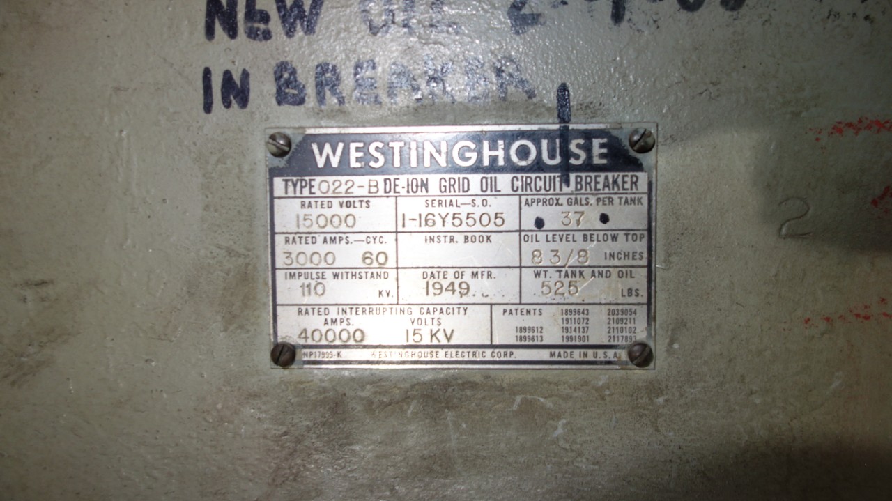 WESTINGHOUSE 022-B 3000A 15000V-AC CUBICLE DE-ION GRID OIL CIRCUIT ...