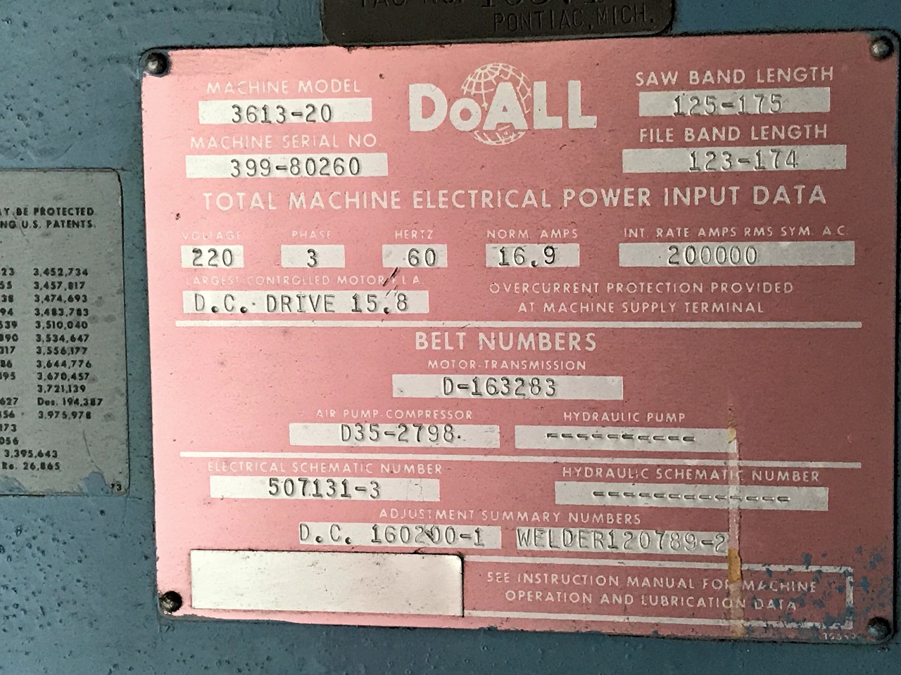 DoAll Model 3613-20, 20" Vertical Contour Metal Cutting Band Saw, S/n ...