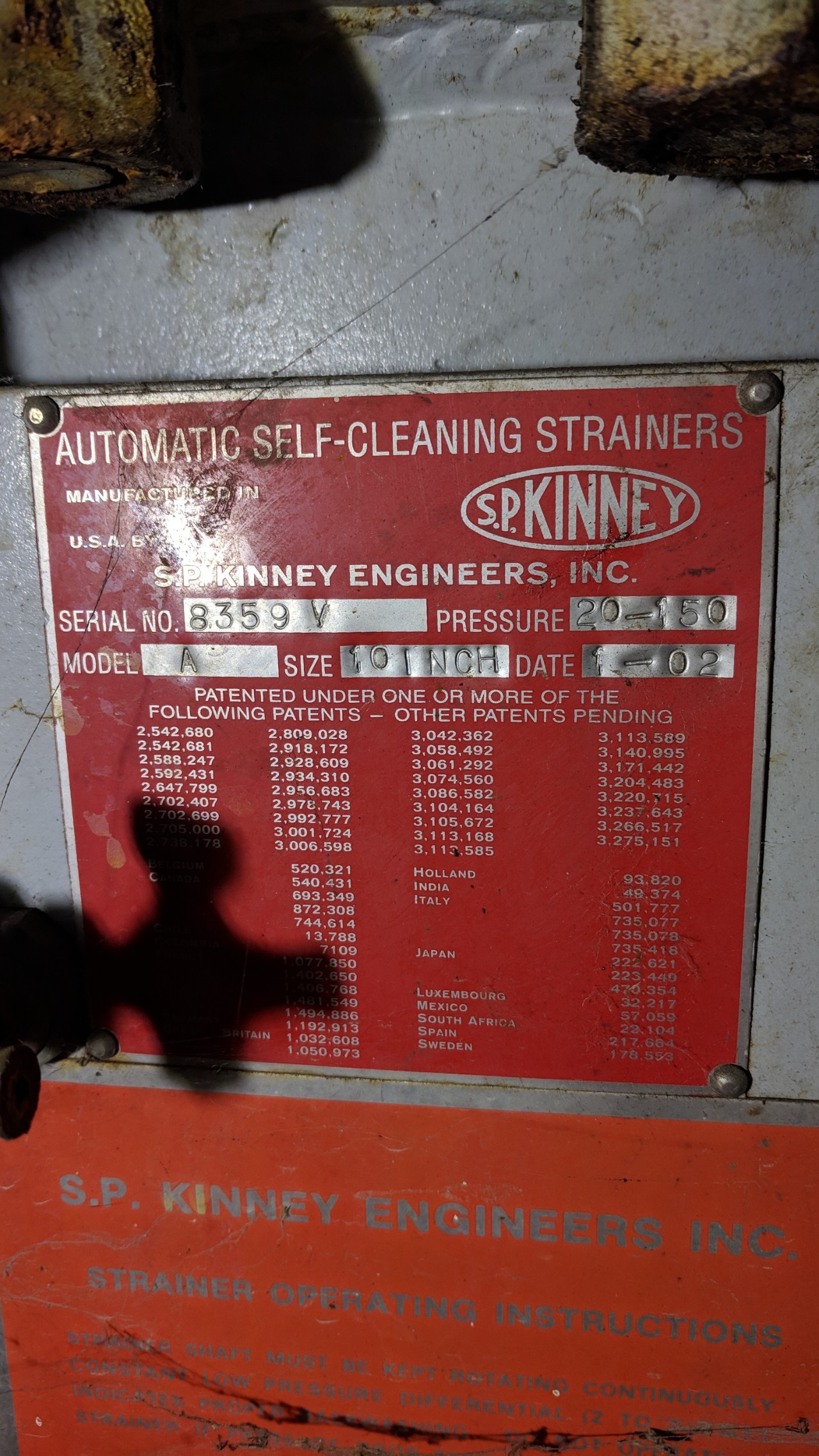SP KINNEY 10 IN MODEL A AUTOMATIC SELF-CLEANING STRAINER For Sale | Aucto