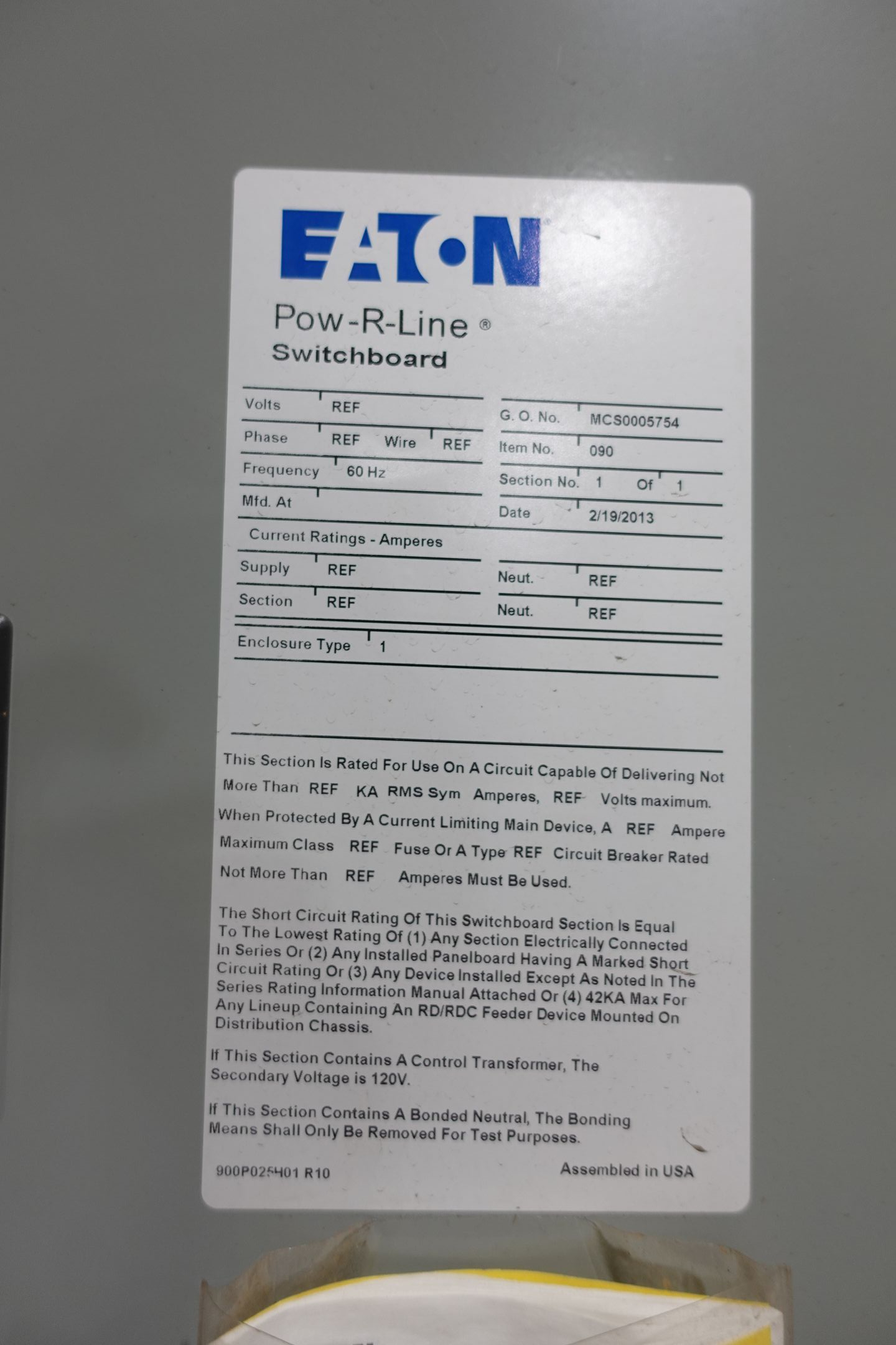 LOT OF 2 EATON POW-R-LINE SWITCHBOARDS, 208Y/120V, 3 PH, 4 W For Sale ...
