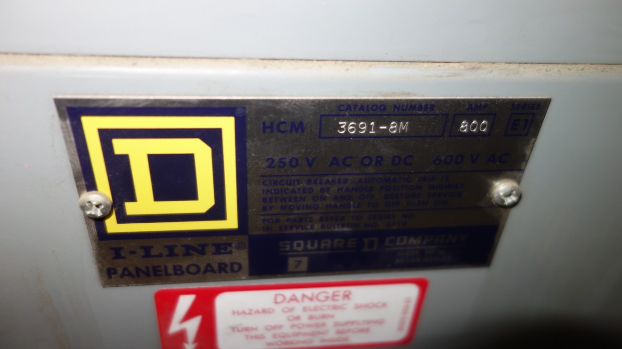SQUARE D 3691-8M 800A 600V-AC I-LINE PANELBOARD CABINET W/ 13 BREAKERS