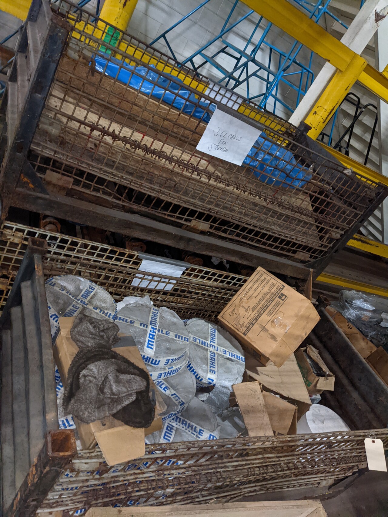 LOT OF 3 CONTAINER CAGES WITH CONTENTS, CERAMIC CASTS, STEEL FIXTURES ...