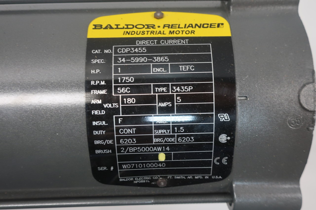 BALDOR CDP3455 DC MOTOR 56C 1HP 1750RPM 180V-DC For Sale | Aucto