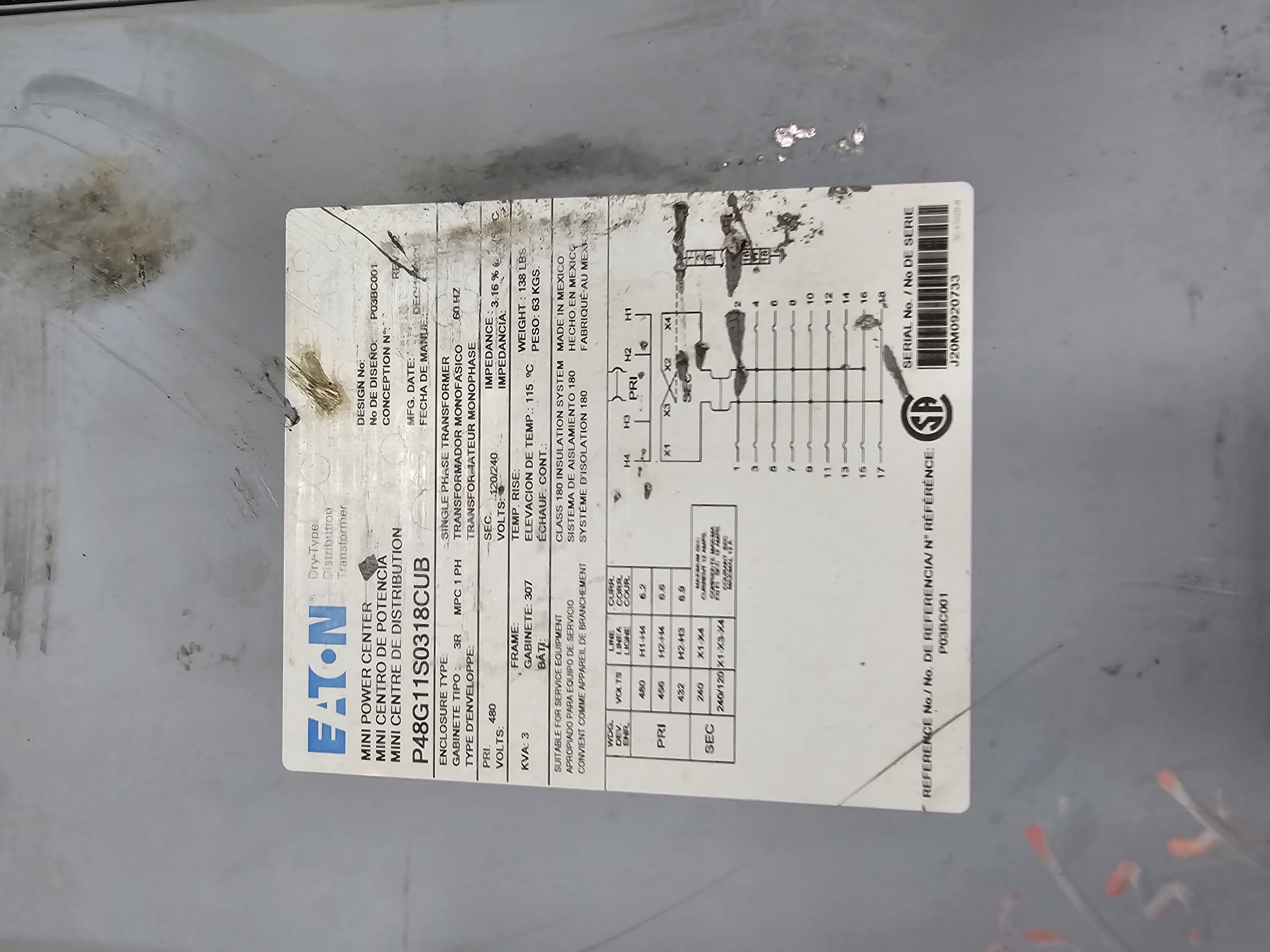 EATON P48G11S0318CUB MINI POWER CENTER TRANSFORMER/PANEL