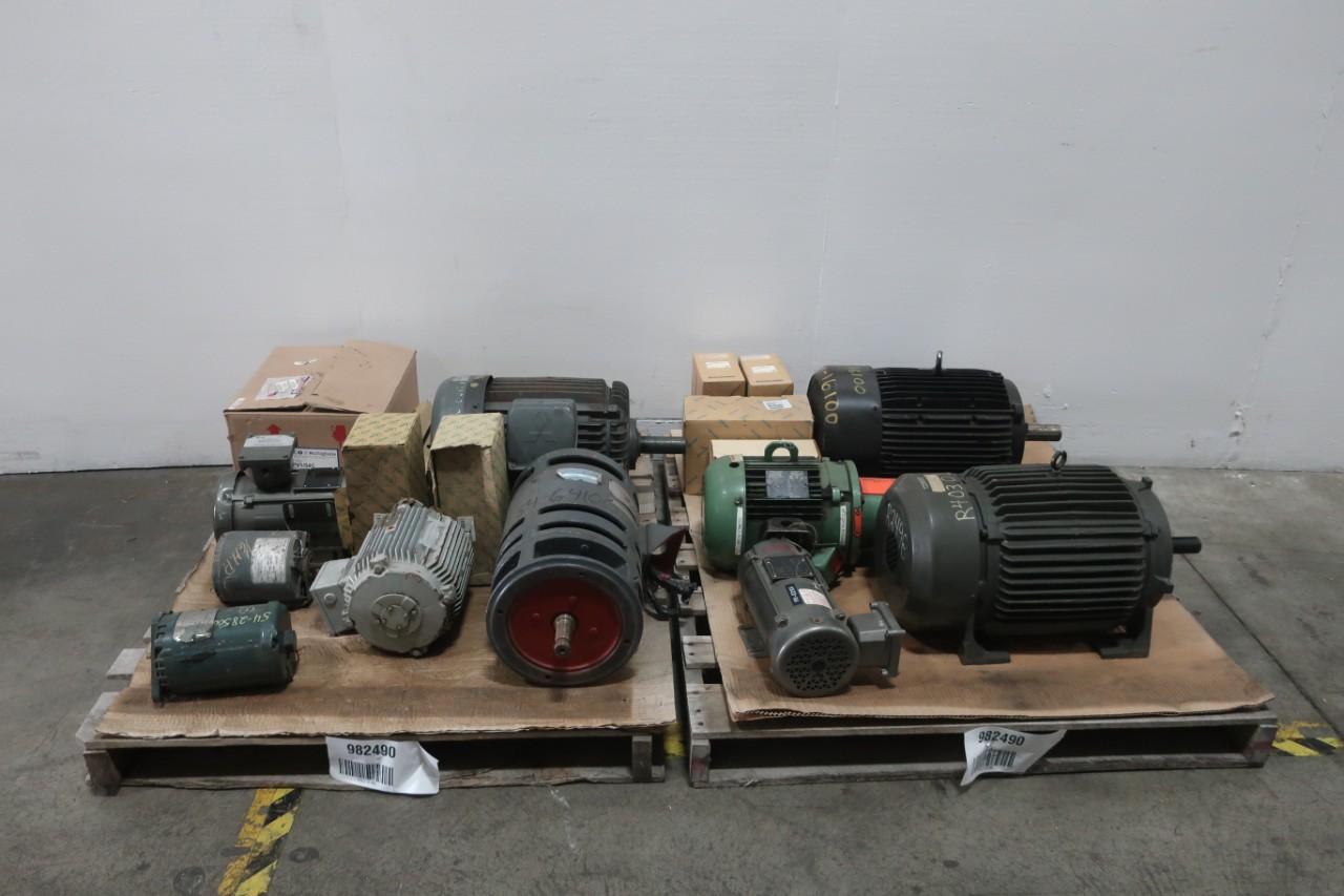 2 PALLETS OF ASSORTED ELECTRIC MOTORS.