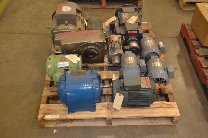 4 PALLETS OF ASSORTED AC / DC MOTORS AND GEAR REDUCERS RELIANCE SEW EURODRIVE US MOTORS