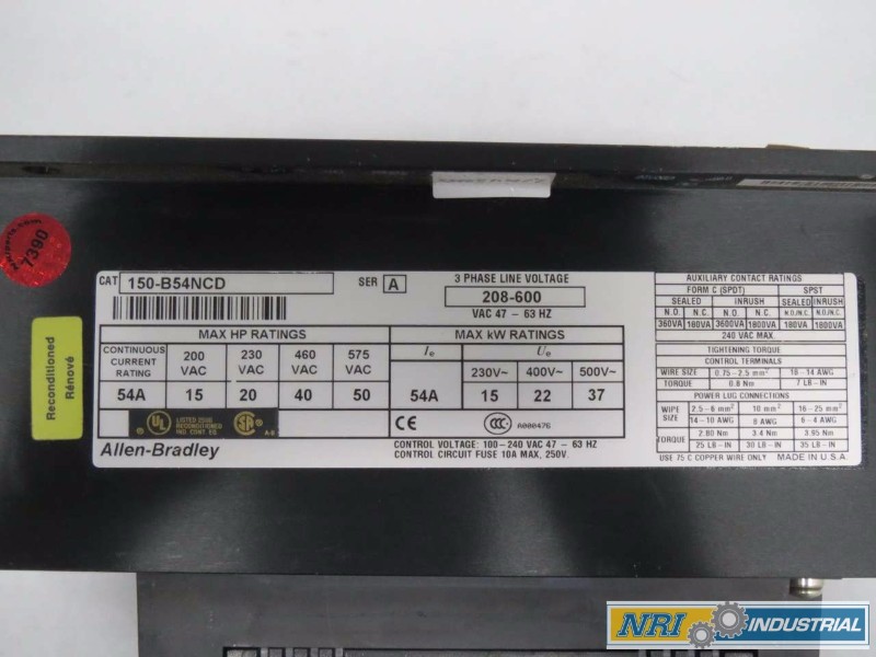 ALLEN BRADLEY 150-B54NCD SMC DIALOG PLUS SMART MOTOR CONTROLLER 50HP ...