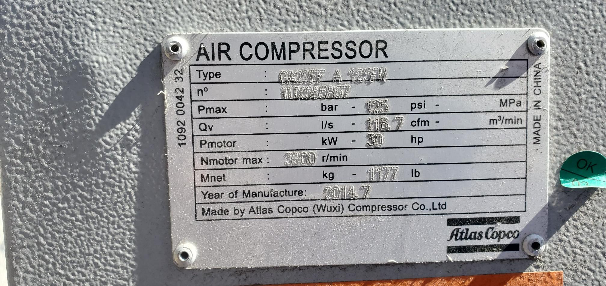 2014 Atlas Copco GA22FF Air Compressor For Sale | Aucto