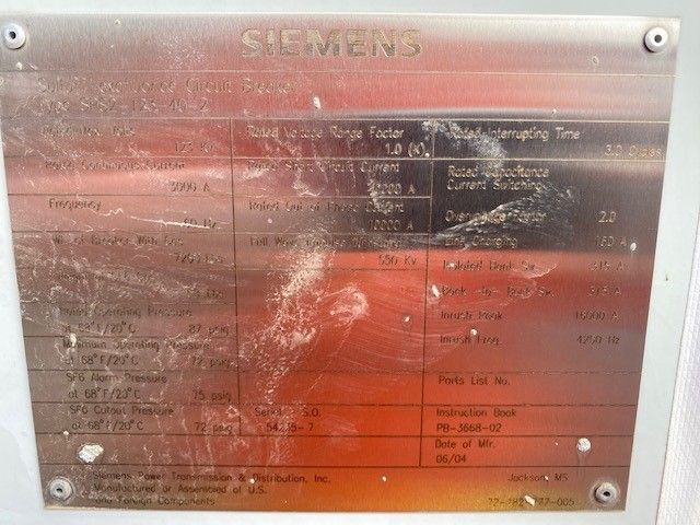 2004 Siemens SPS2-123-40-2 Circuit Breaker
