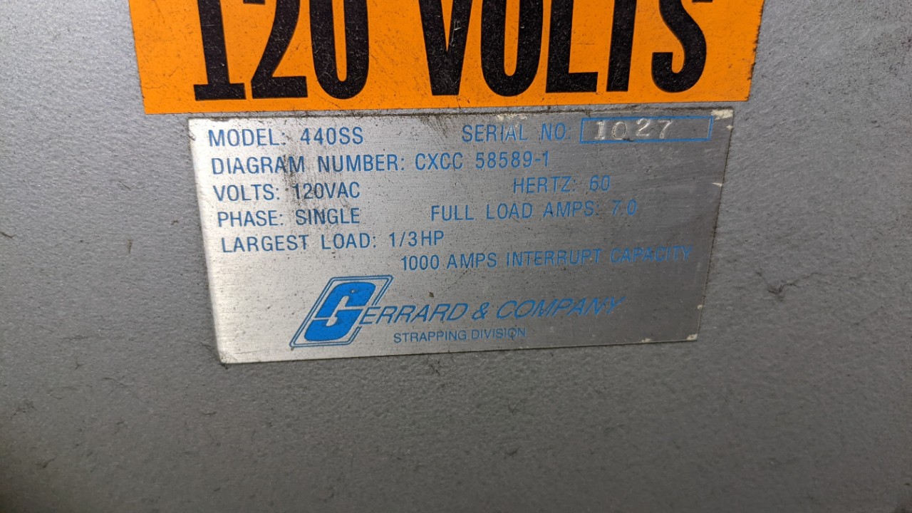 Gerrard and company strapping machine model 440SS 120 VAC SINGLE phase ...