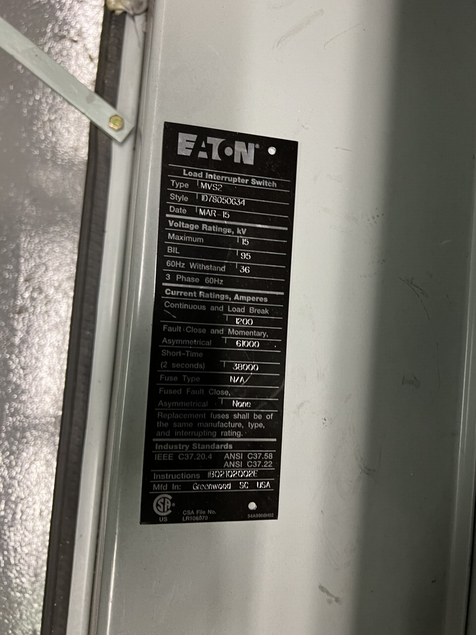 Eaton VCP vacuum breaker & switchgear