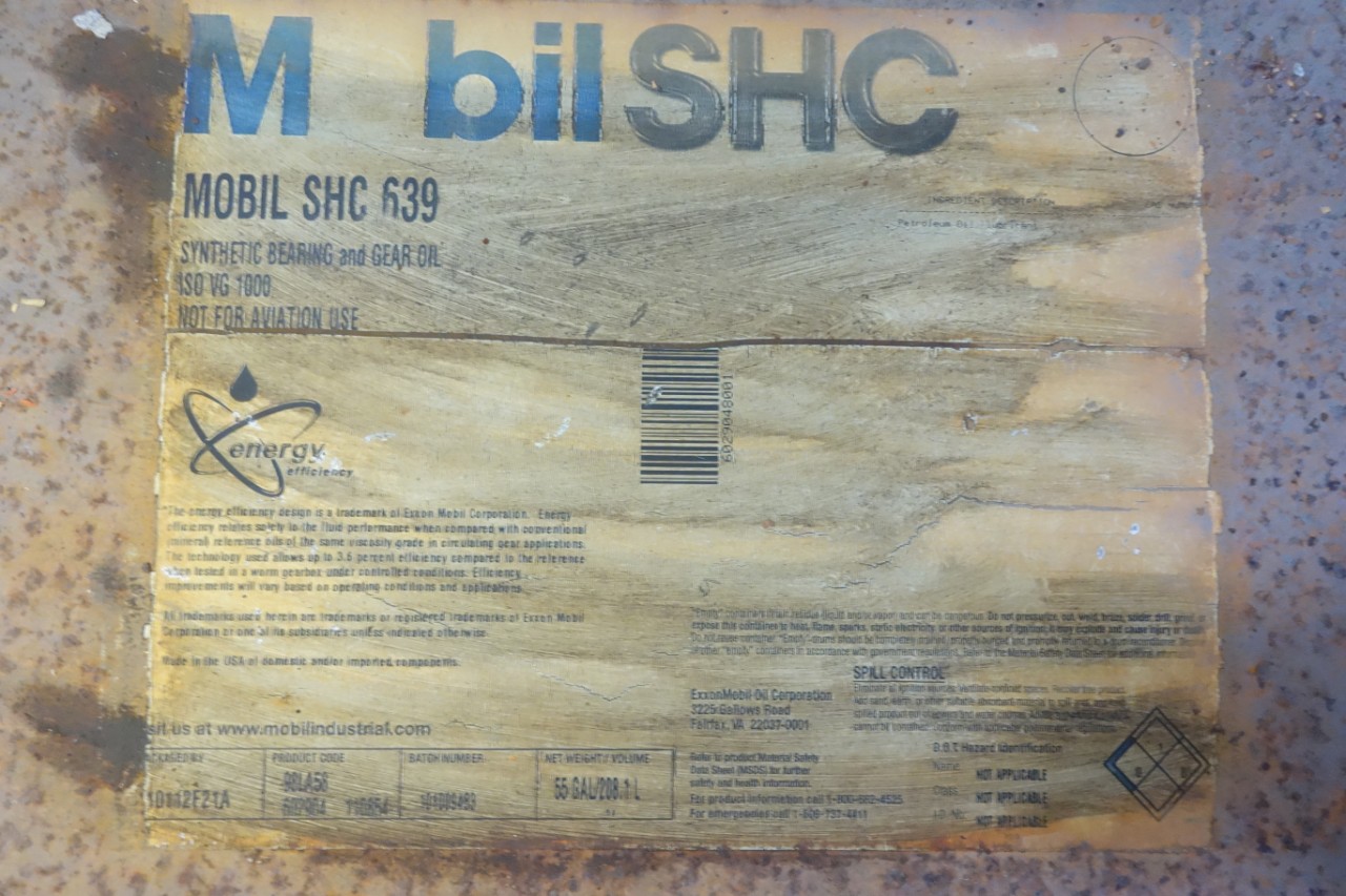 LOT OF 2 FULL 55 GALLON DRUMS OF MOBIL SHC 639 SYNTHETIC BEARING AND ...