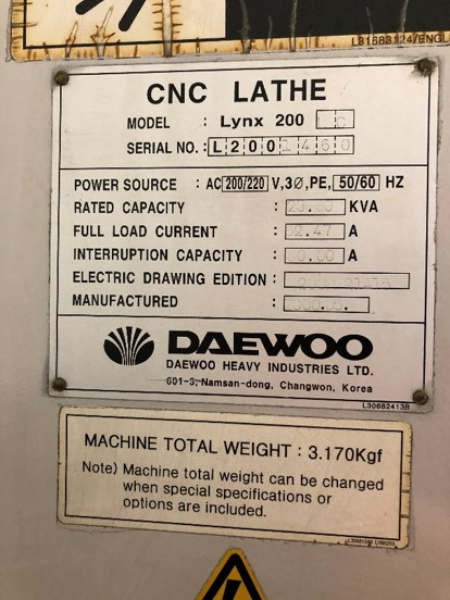 DAEWOO LYNX 200L CNC LATHE For Sale | Aucto