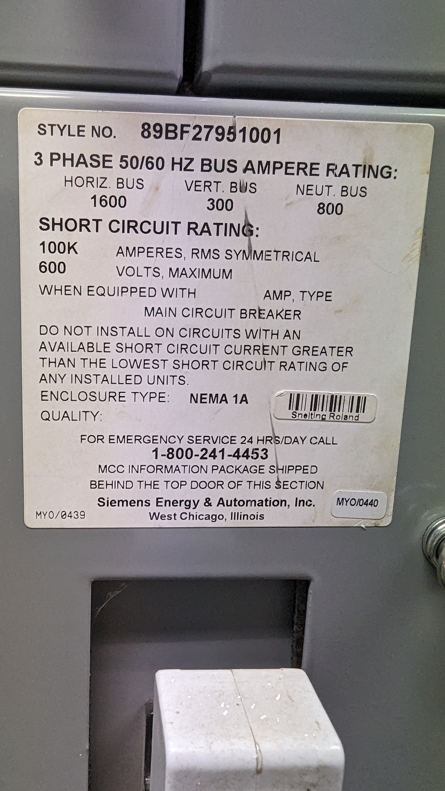 Siemens Tiastar 2-Section Motor Control Center