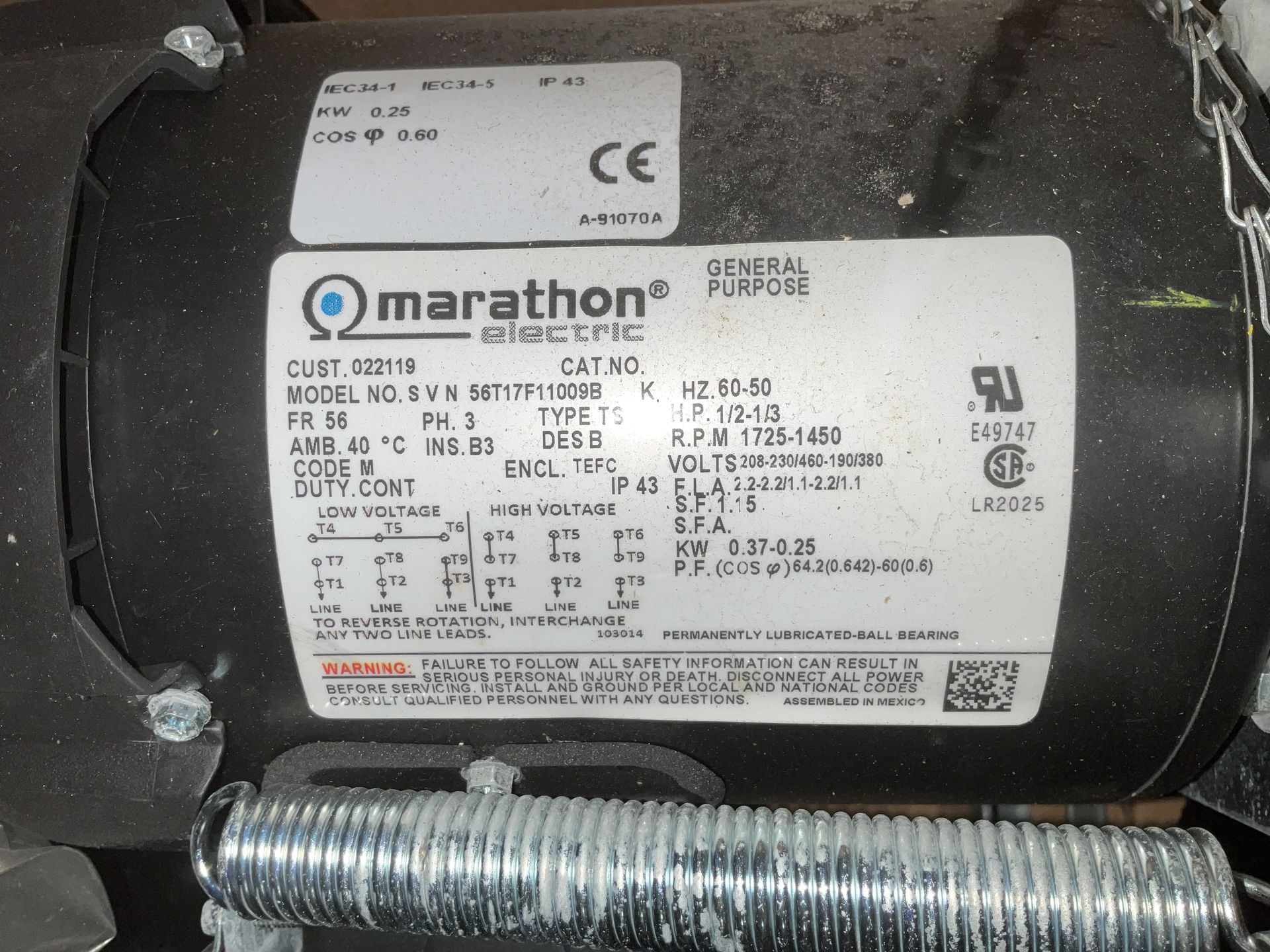 MARATHON ELECTRIC SVN 56T17F1009B ROLL UP STEEL DOOR SYSTEM