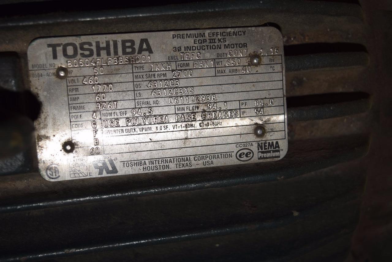 TOSHIBA 50 HP 480 V 1770 RPM AC ELECTRIC MOTOR 326T FRAMEs