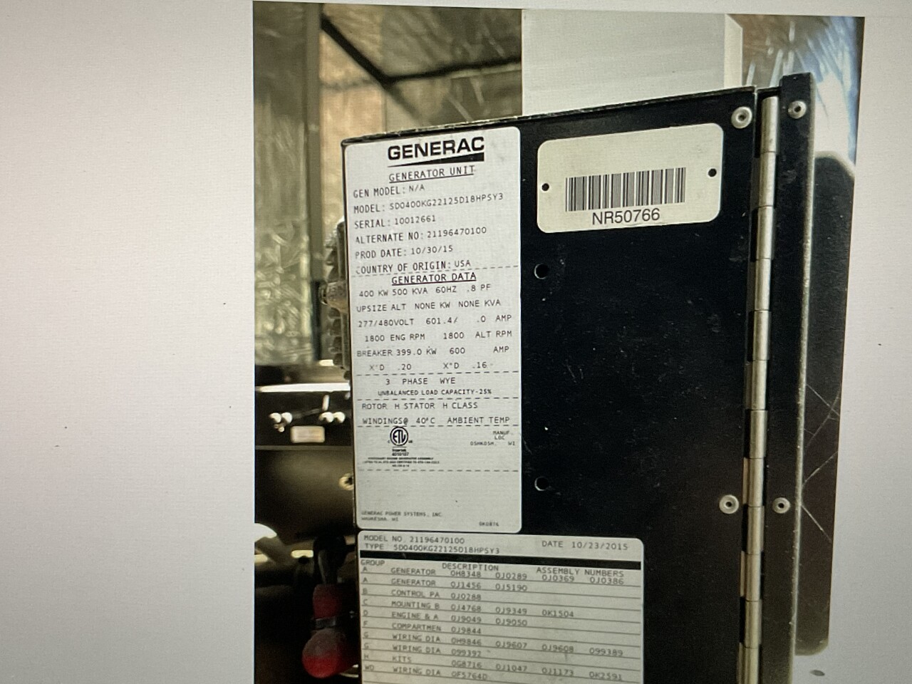 Generac Industrial Power Generator 400kw-480v