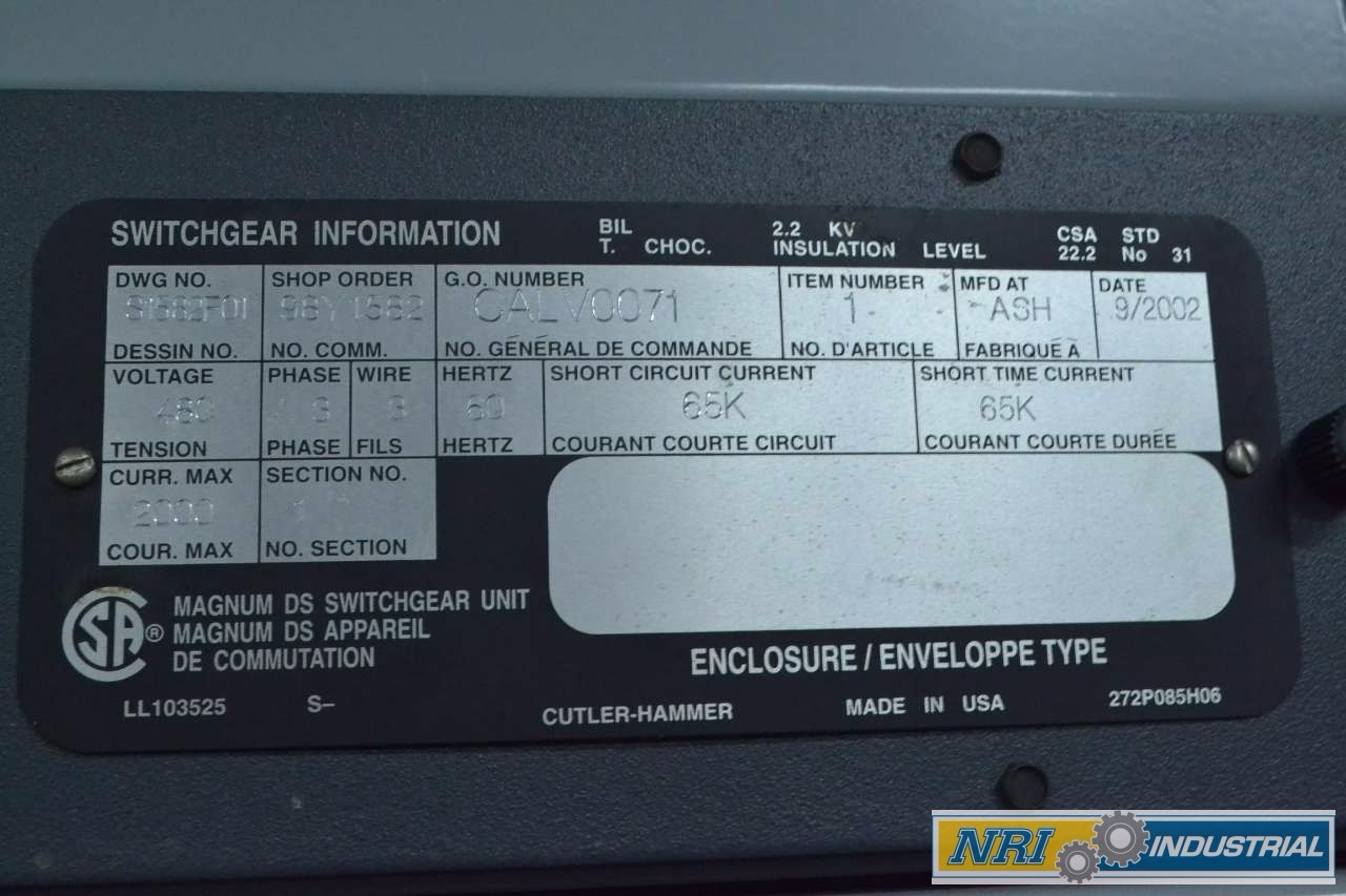 CUTLER HAMMER MDS620 MAGNUM DS 2000A LOW VOLTAGE BREAKER SWITCHGEAR For ...