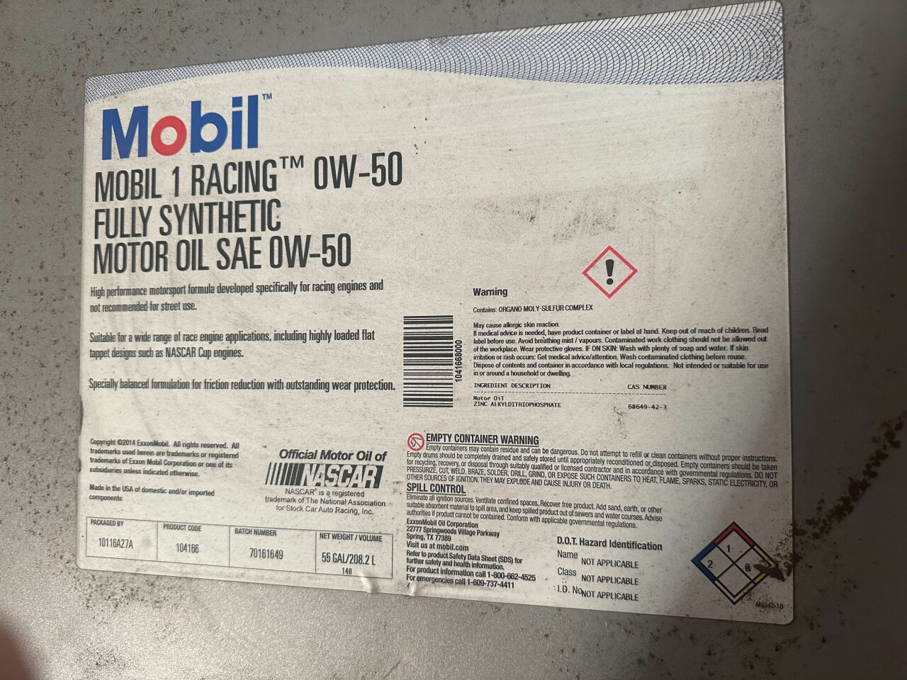 Bulk Lot of QTY 140 55gal Drums of Mobil 1 0W-50 Racing Motor Oil For ...