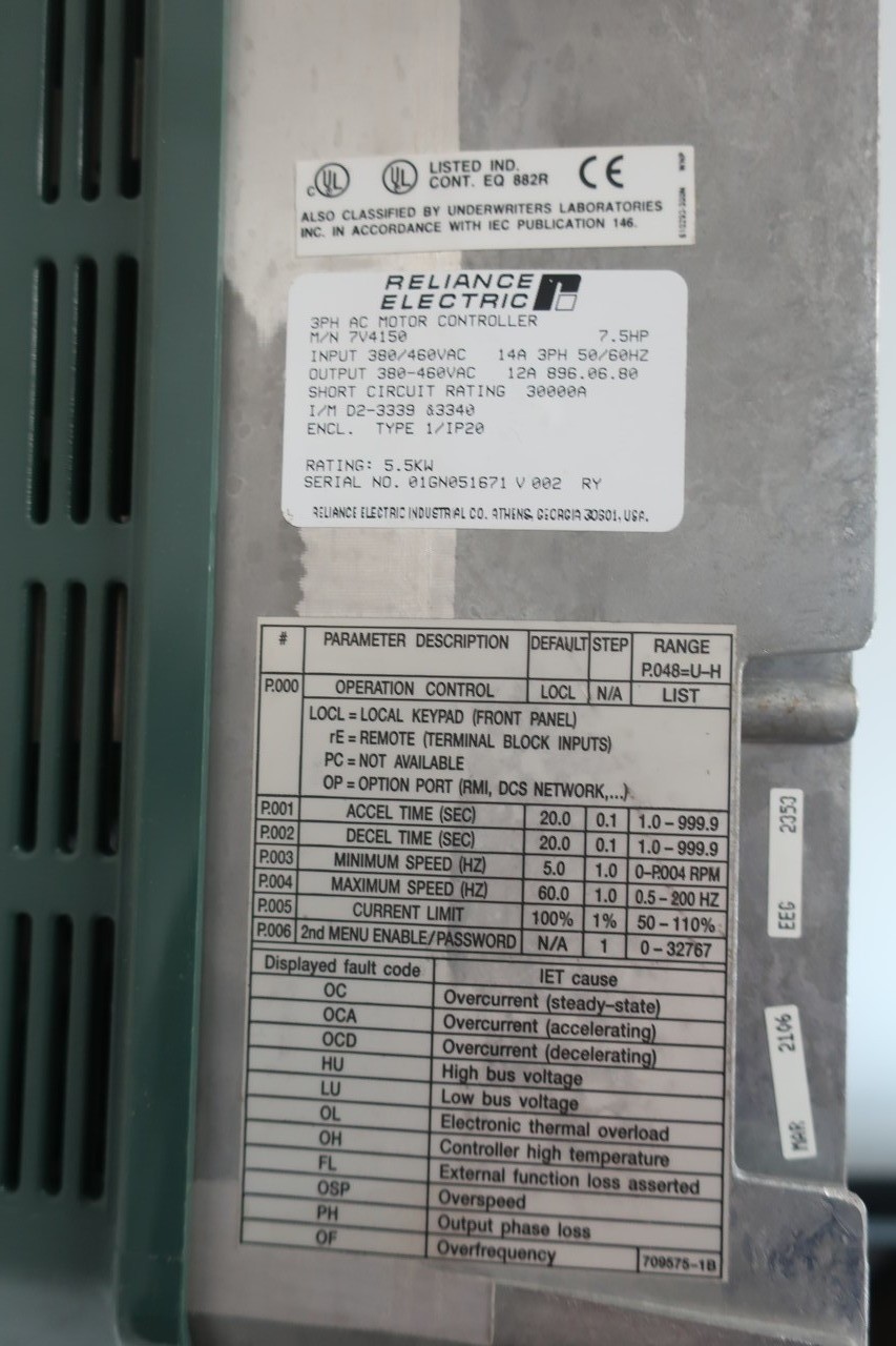 RELIANCE 7V4150 GV3000 AC VFD DRIVE 7.5HP For Sale | Aucto