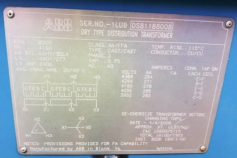 ABB Dry Type Cast-Coil Transformers 2000 KVA