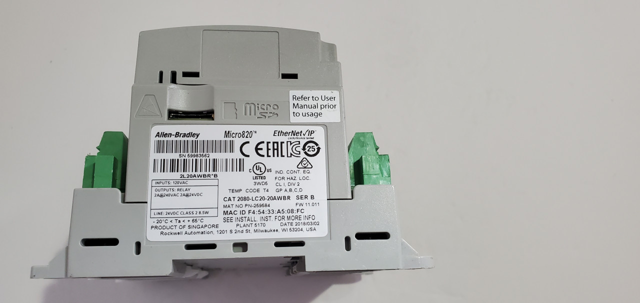 Allen Bradley Micro 820 2080-LC20-20AWB PLC