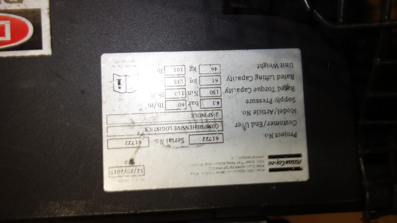 ATLAS COPCO 2-SPINDLE NUTRUNNER ASSEMBLY SYSTEM W/ X2 ETV-ST101-370-20 ...