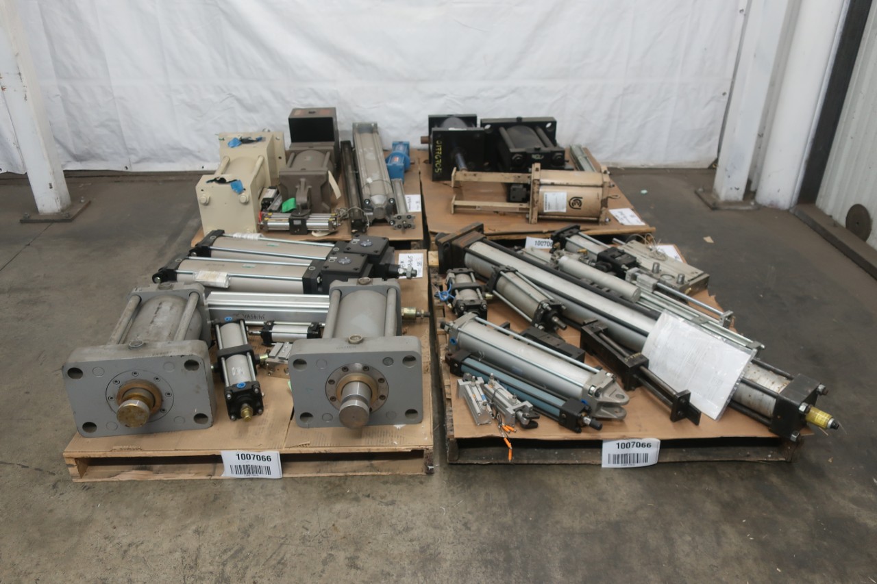 4 PALLETS OF ASSORTED CYLINDERS, HYDRAULIC, PNEUMATIC