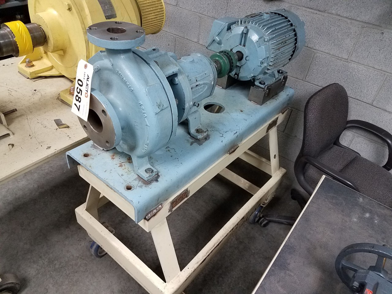 Pump and motor test station with Duriron 3x2-10 stainless pump and ...