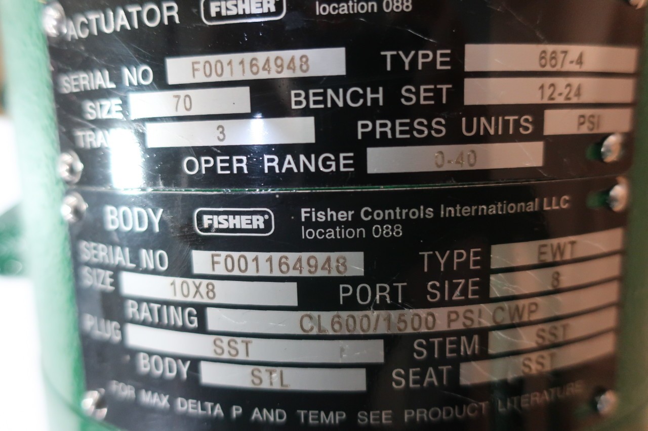 FISHER EWT EASY-E PNEUMATIC 667-4 600 STEEL BUTT WELD 3582G 10/8IN ...