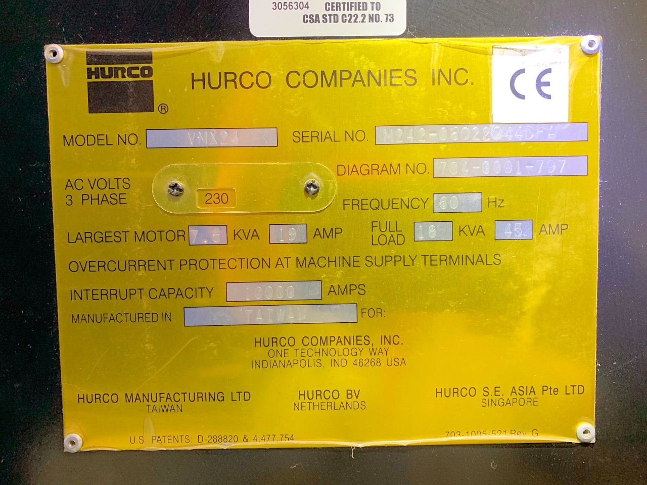 Hurco Model VMX24, CNC Vertical Machining Center, S/n H-20602 (2004 ...