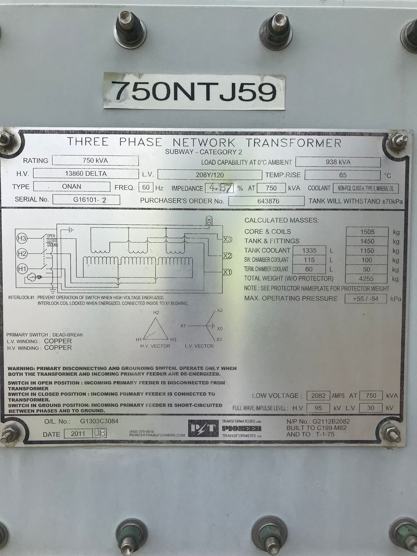2011 Pioneer 750KVA Network Transformer For Sale | Aucto