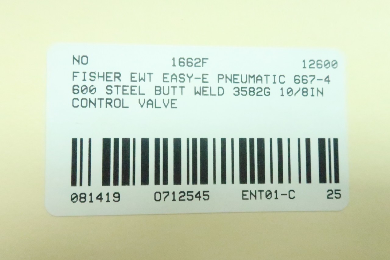 FISHER EWT EASY-E PNEUMATIC 667-4 600 STEEL BUTT WELD 3582G 10/8IN ...