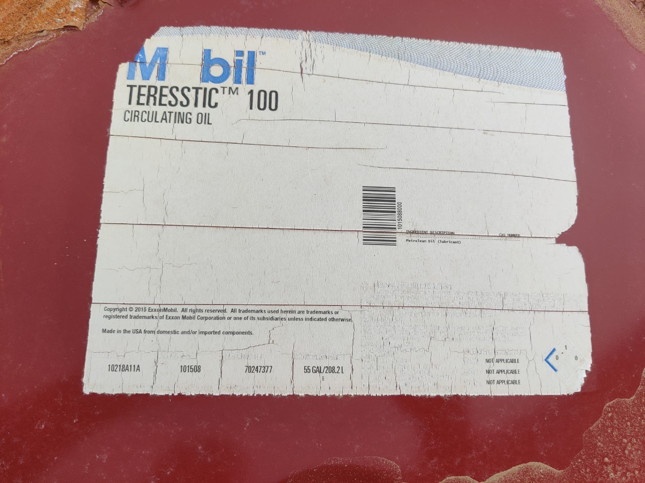 1 PALLET OF 3 55 GALLON DRUMS OF MOBIL TERESSTIC 100 CIRCULATING OIL ...