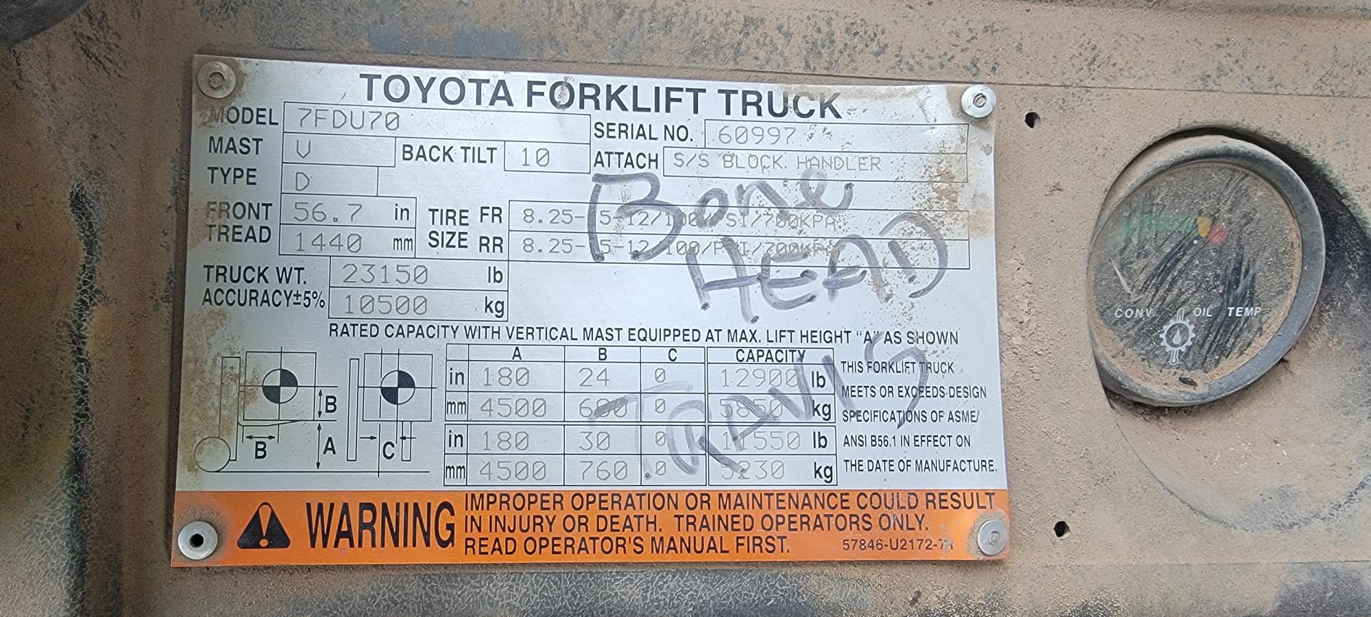 2007 TOYOTA 7FDU70 SIT-DOWN FORKLIFT