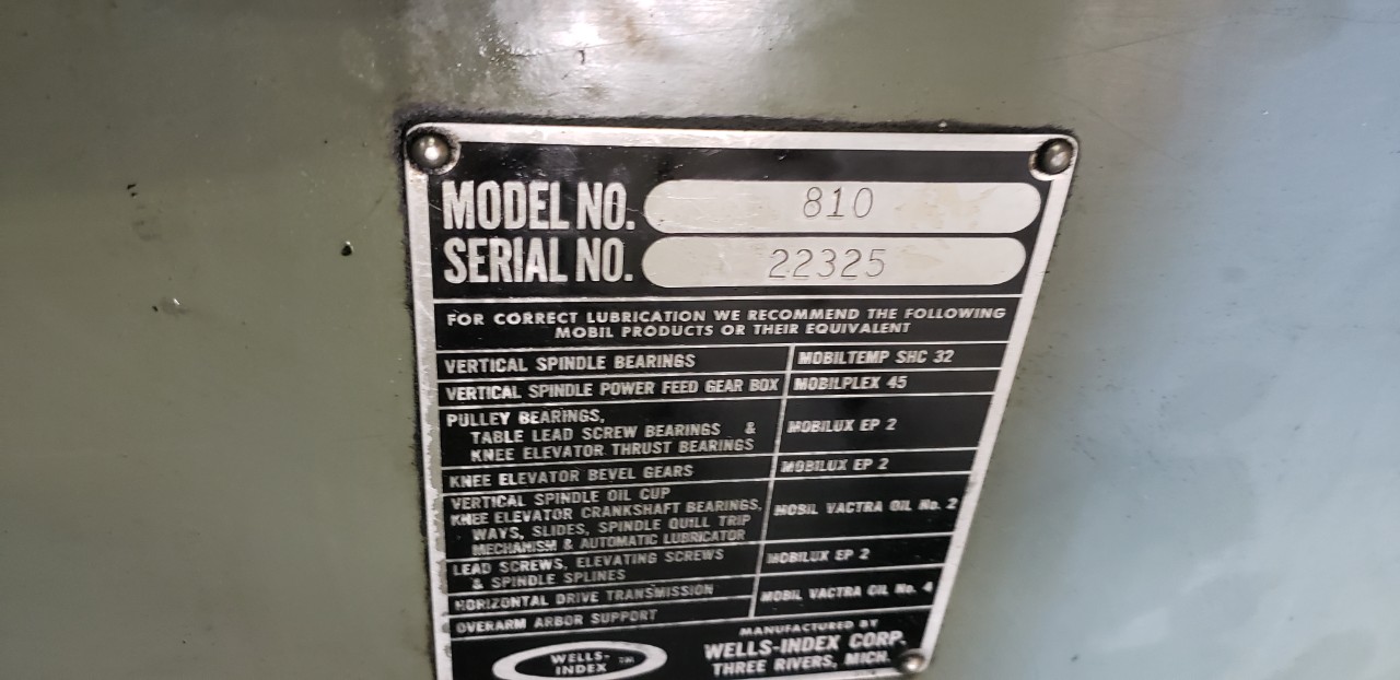 Wells Index 810 3-Axis CNC Vertical Knee Mill Vise Not Included