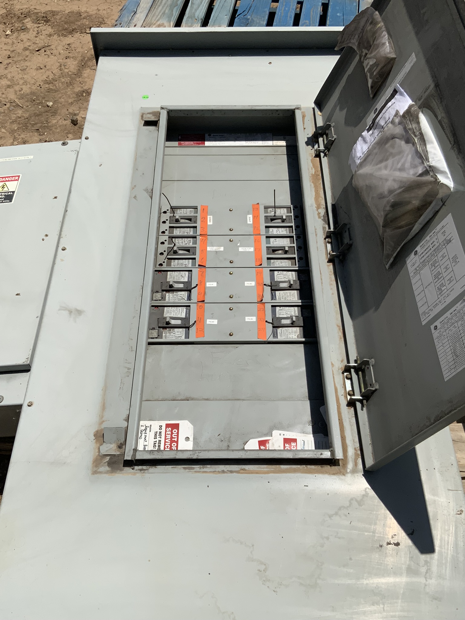 Bulk Lot of GE and Eaton Transformers, Breakers, Power Panelboard Enclosure