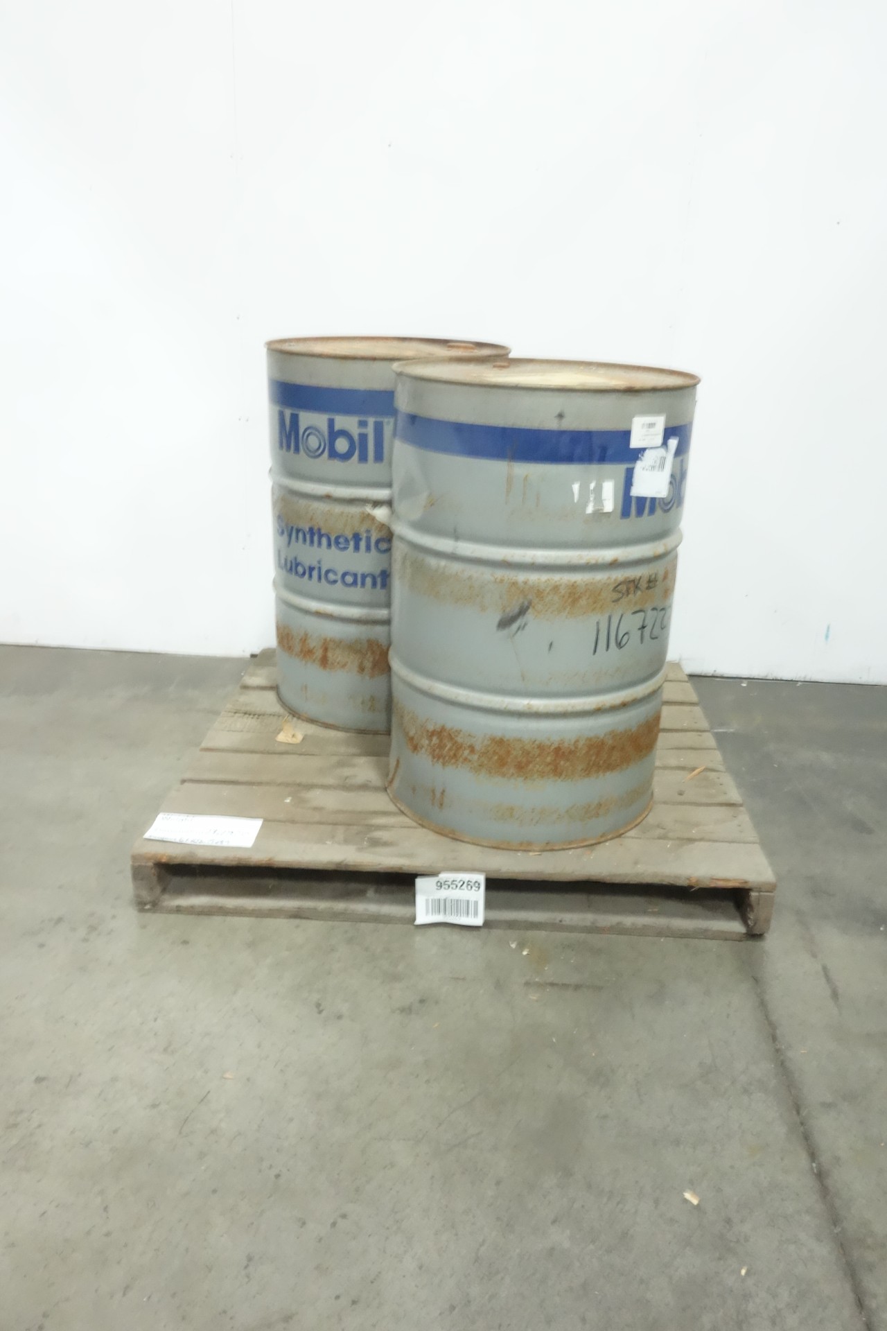 LOT OF 2 FULL 55 GALLON DRUMS OF MOBIL SHC 639 SYNTHETIC BEARING AND ...