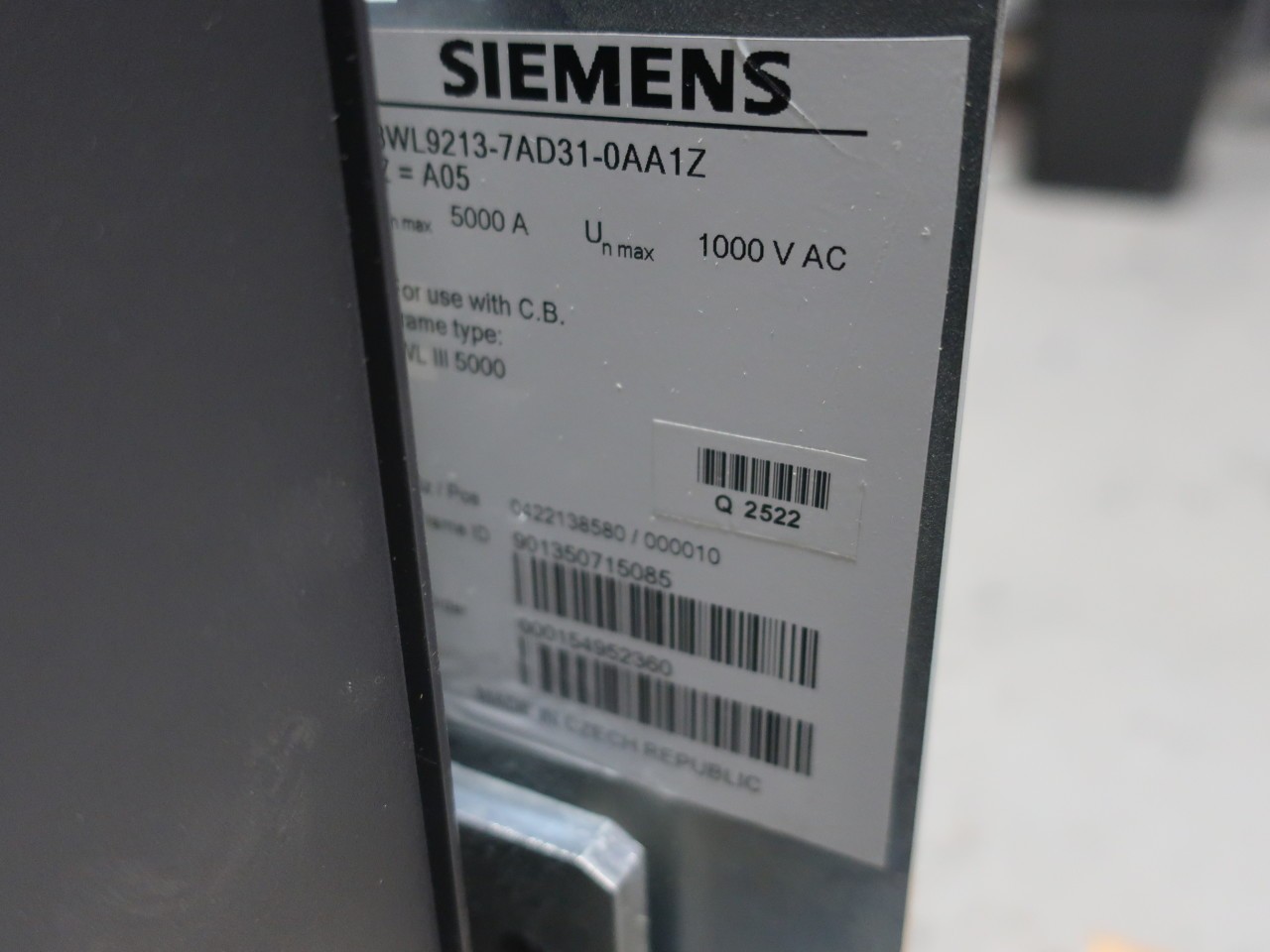 SIEMENS 3WL1350-4EB35-5FA4 CUBICLEBUS WL III 5000 H 5000A AMP 1000V-AC ...