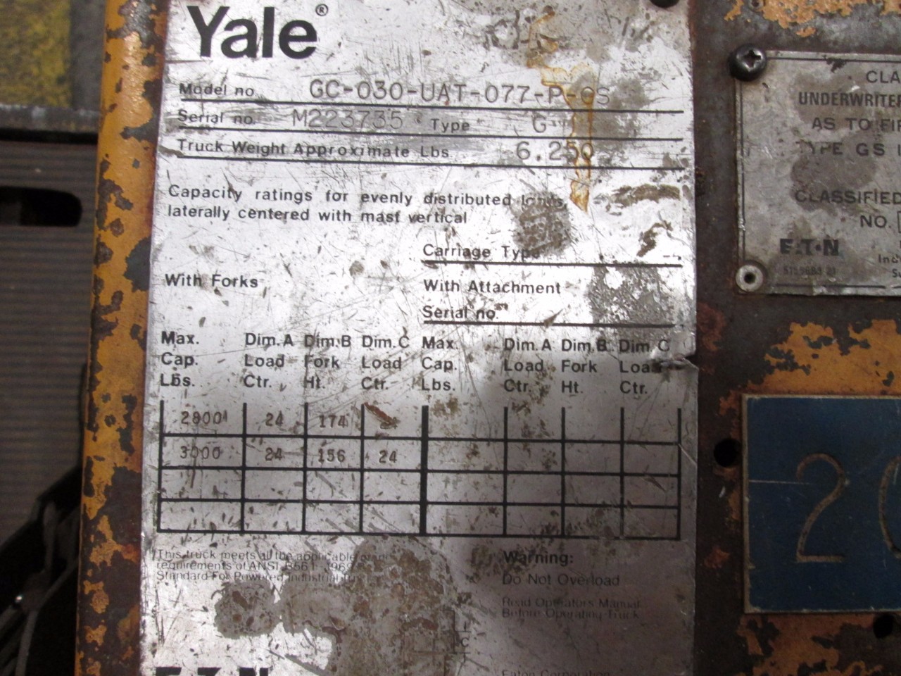YALE FORKLIFT MODEL# GC-030-UAT-077-P-GS For Sale | Aucto