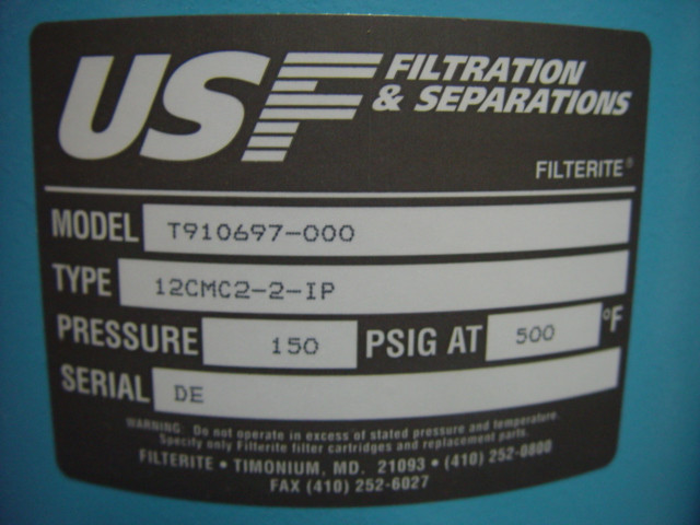 "New" - USF Filterite 12CMC2-2-IP 150 PSIG CMC Series Filter Housing ...