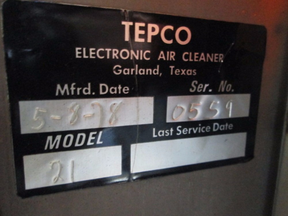 Tepco Model 21 Rollaway Air Cleaner On 4 Caster Wheels 115V 1Ph W/Hood & Hosing