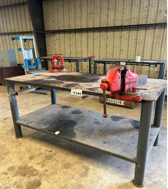 METAL SHOP TABLE WITH VICE & PIPE VICE For Sale | Aucto