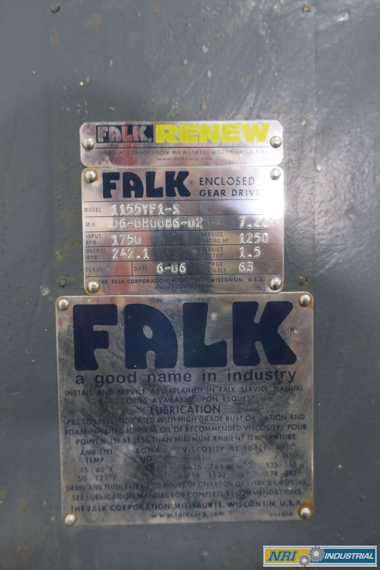 NEW FALK 1155YF1-S ENCLOSED DRIVE 5 1250 HP 7.227:1 GEAR REDUCER For ...