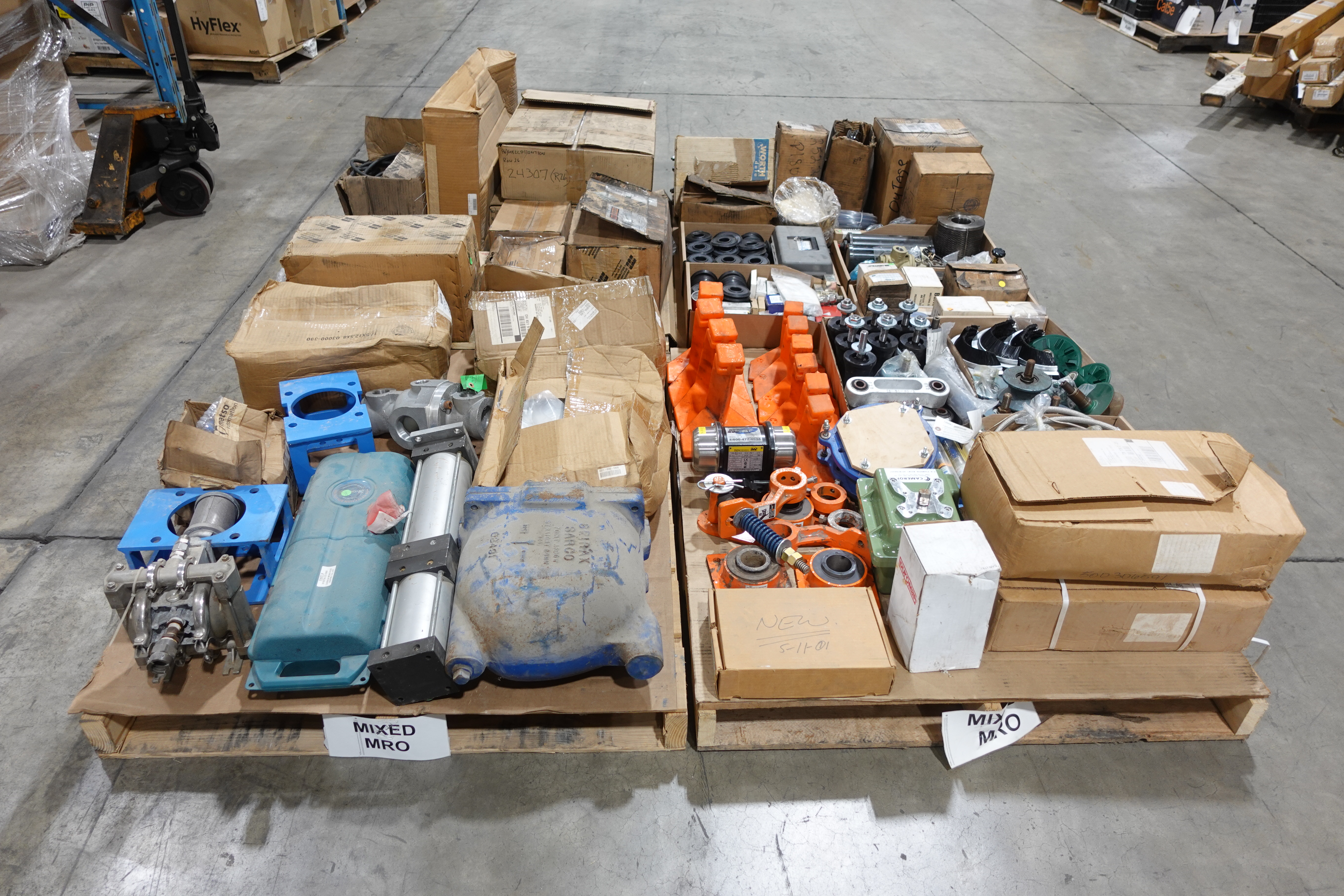 4 PALLETS OF MIXED MRO, VALVES AND VALVE PARTS, VIBRATORS, CONVEYOR ...
